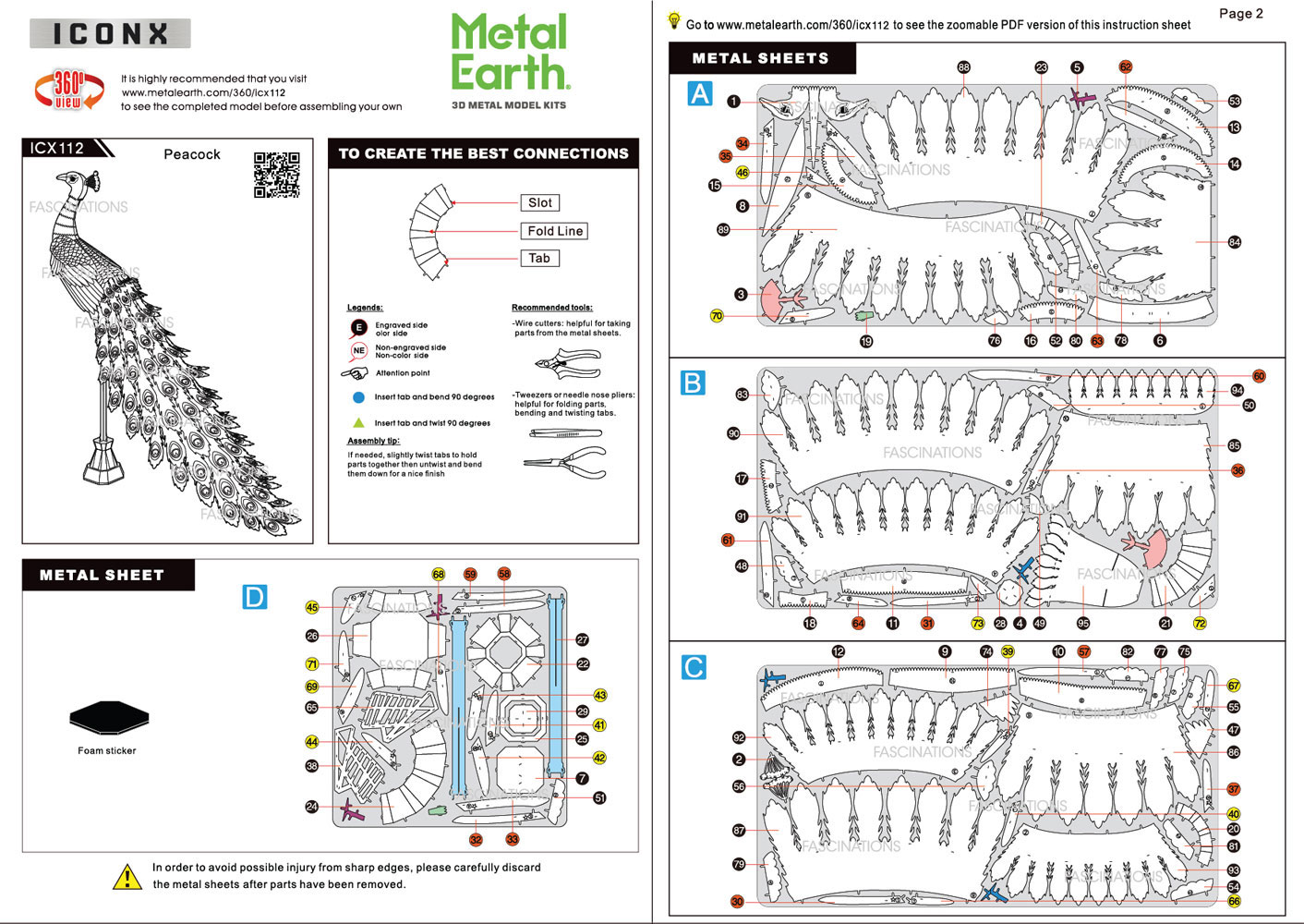 Metal Earth Iconx Peacock 3D Laser Cut Metal Model Kits - Innovatoys