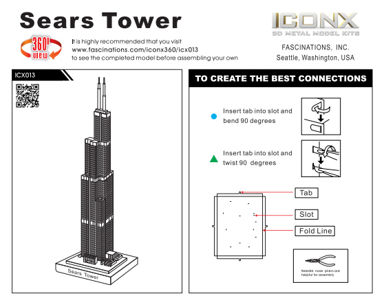 Metal Earth Iconx Willis Tower 3D Miniature Famous Building Steel ...